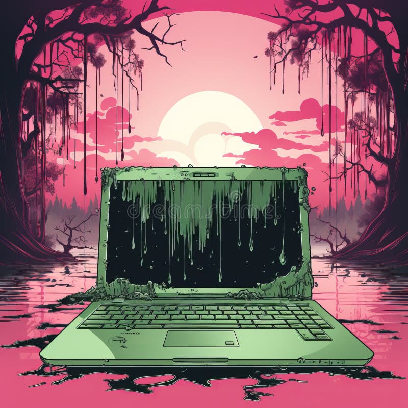 A Laptop Computer Sitting in the Middle of a Swamp Stock Image - Image ...