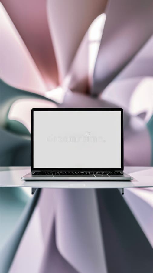 A Laptop Computer Sitting on a Table with Abstract Art Behind it, AI ...