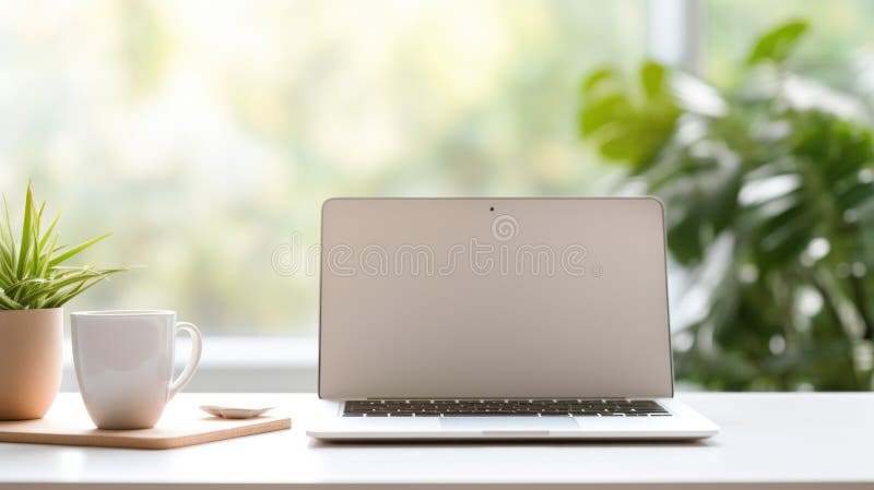 A Laptop Computer Sitting on Top of a Desk Next To a Cup of Coffee ...