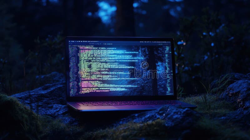 A Laptop Computer Sitting on Top of a Rock Stock Illustration ...