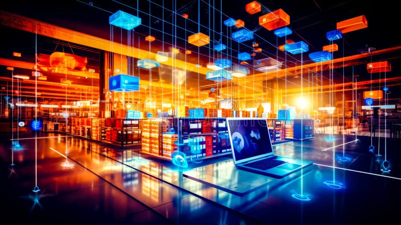 Laptop Computer Sitting on Top of Table in Room Filled with Boxes ...