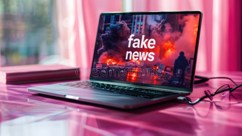 A Laptop Computer Sitting on Top of a Table, Words Fake News on a ...