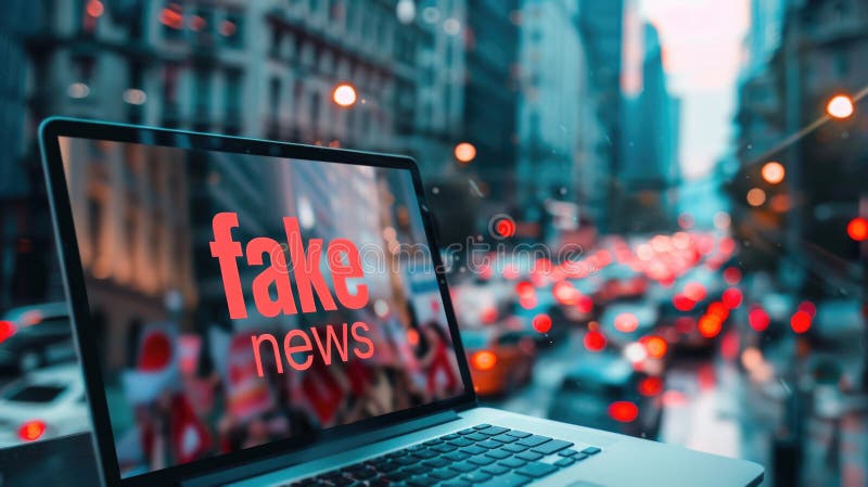 A Laptop Computer Sitting on Top of a Table, Words Fake News on a ...