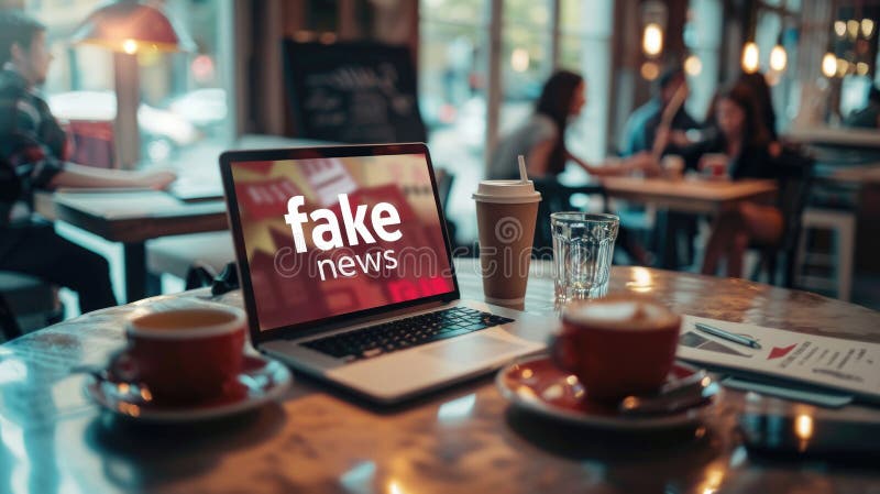 A Laptop Computer Sitting on Top of a Table, Words Fake News on a ...
