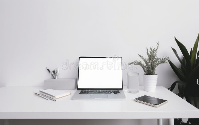 A Mockup of Laptop Computer Sitting on Top of a White Desk. AI ...