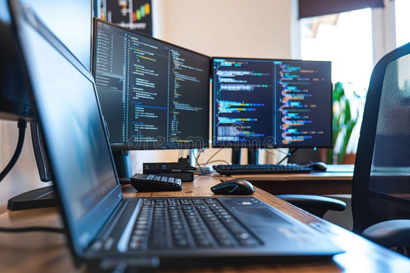 Laptop Computer Sitting Wooden Desk Perfect Work Study Stock Photos ...