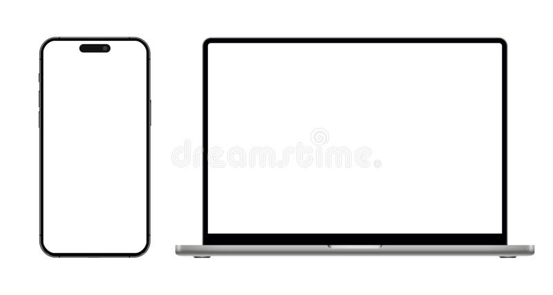 Laptop Computer and Smartphone with Blank Screen, Modern Mobile Phone ...
