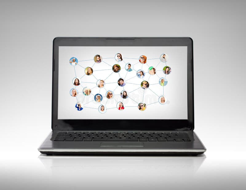 Laptop Computer with Social Network on Screen Stock Illustration ...