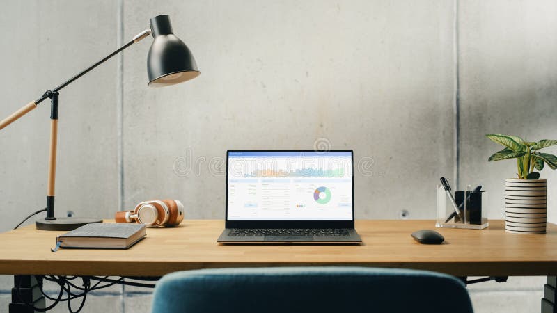 Laptop Computer with Software Platform Screen Display Standing on a ...