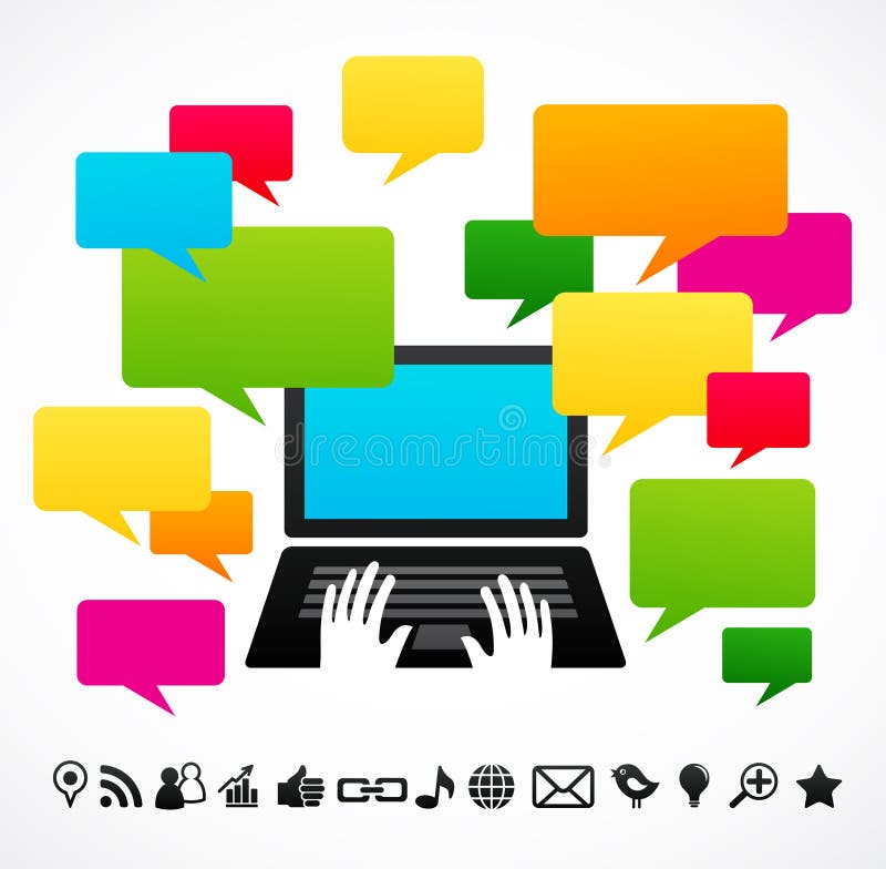 Laptop Computer with Speech Bubbles Stock Vector - Illustration of ...