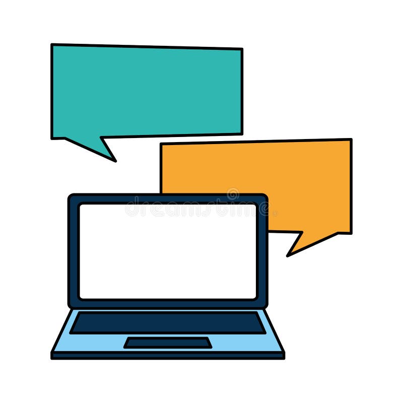 Laptop Computer with Speech Bubbles Stock Vector - Illustration of ...