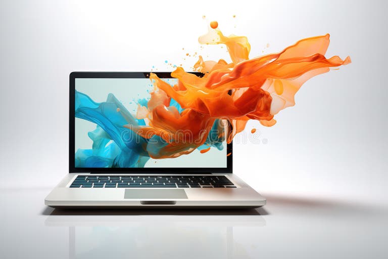 Laptop Computer with a Splash of Paint on the Screen Stock Illustration ...