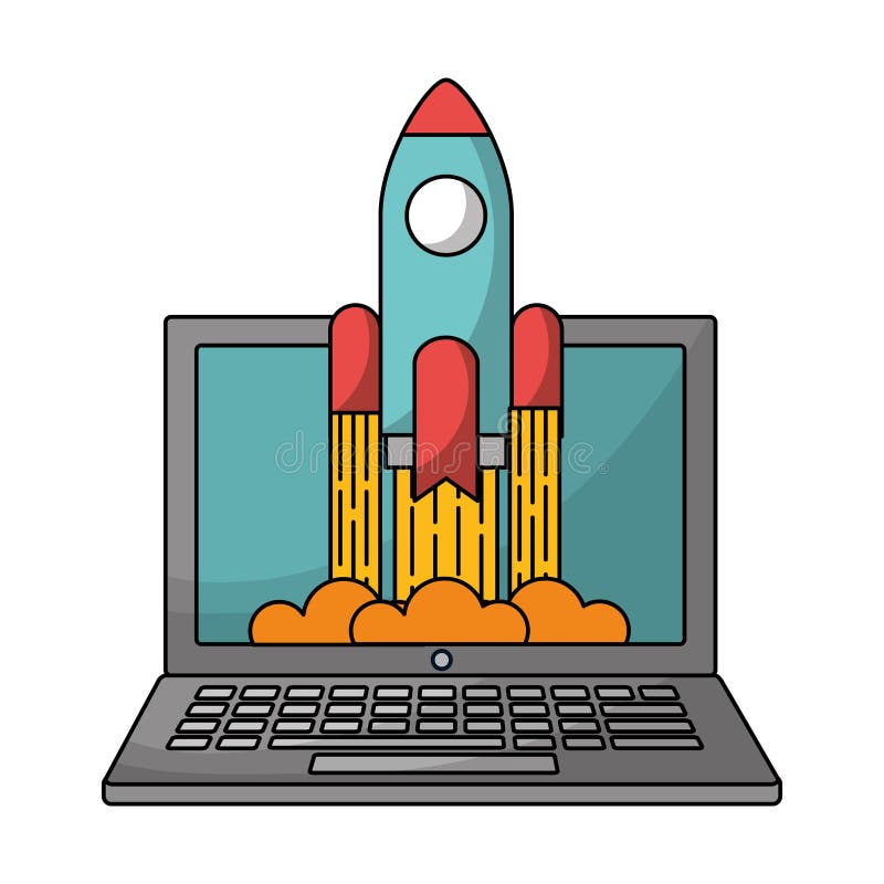 Laptop Computer with Startup Rocket Isolated Icon Stock Vector ...