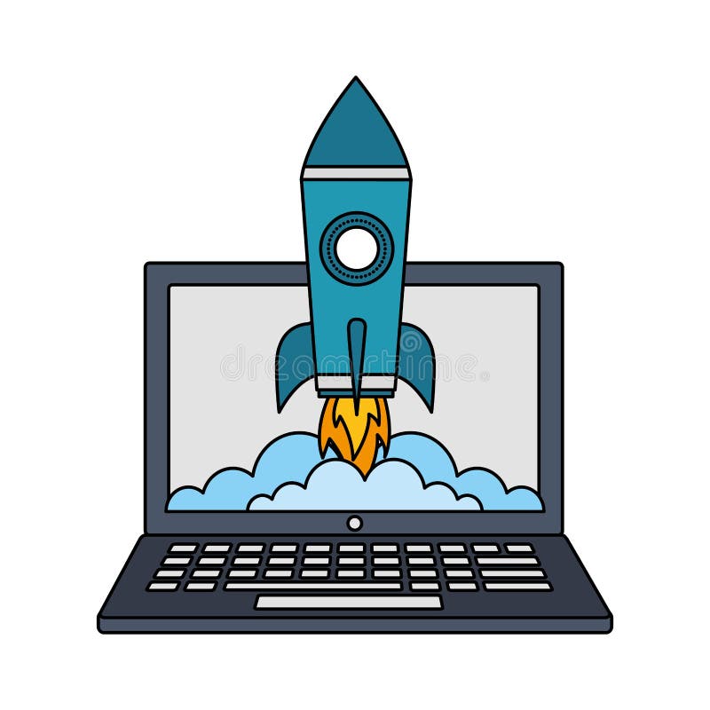 Laptop Computer with Startup Rocket Isolated Icon Stock Vector ...