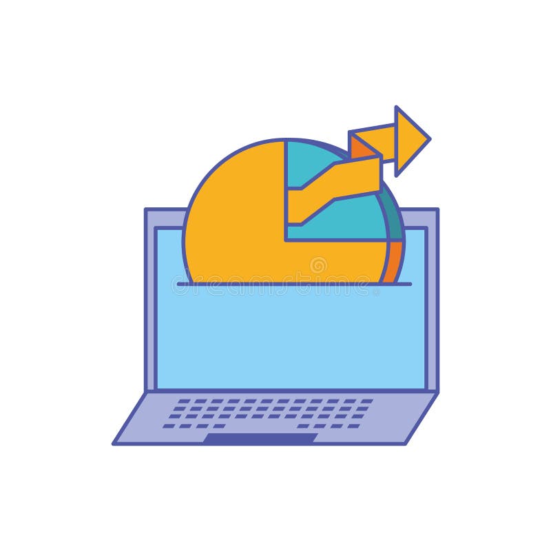 Laptop Computer with Statistical Graphics Circular Stock Illustration ...