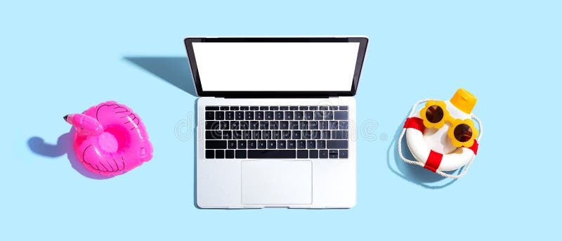 Laptop Computer with Summer Theme Items Stock Image - Image of ...