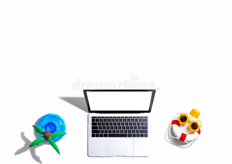 Laptop Computer with Summer Theme Items Stock Photo - Image of ...