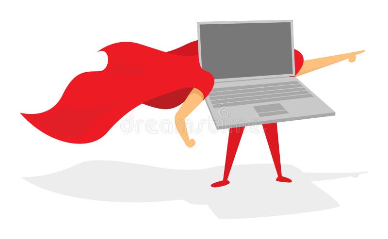 Laptop or Computer Super Hero Standing with Cape Stock Vector ...