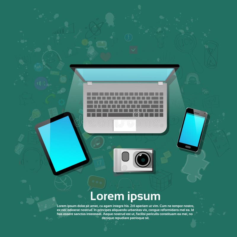 Laptop Computer Tablet Cell Smart Phone Video Camera Set Stock Vector ...