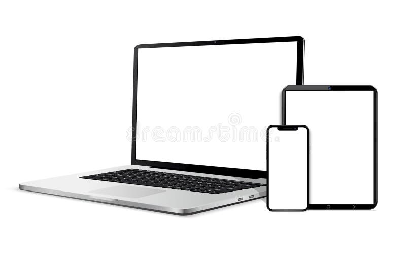 Laptop Computer, Tablet and Mobile Phone. Flat Lay Detailed and ...