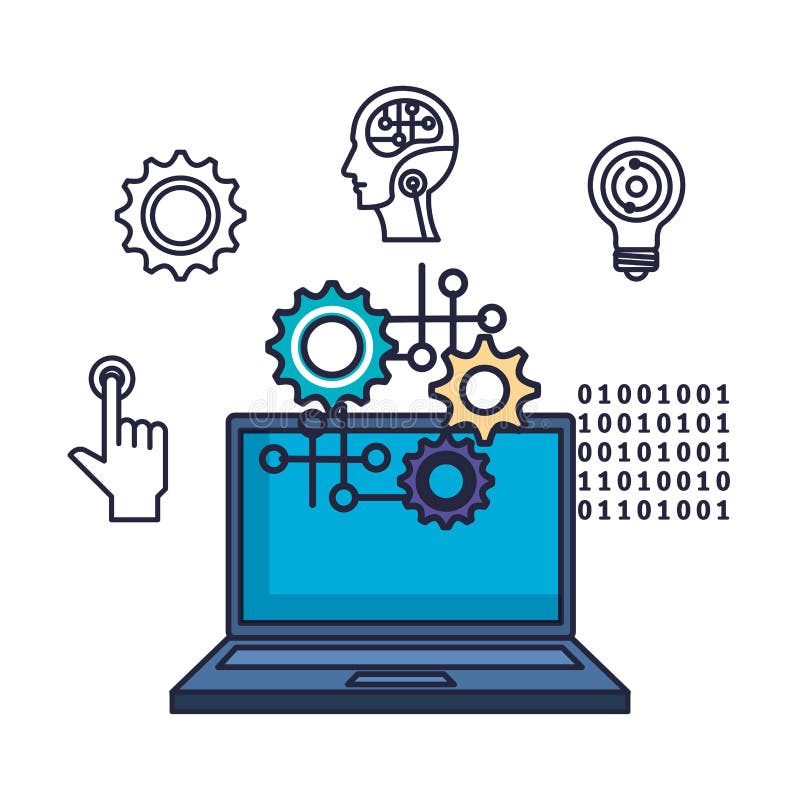 Laptop Computer with Tech Icons Vector Illustrator Stock Illustration ...