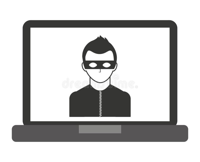 Laptop Computer with Thief Isolated Icon Design Stock Illustration ...