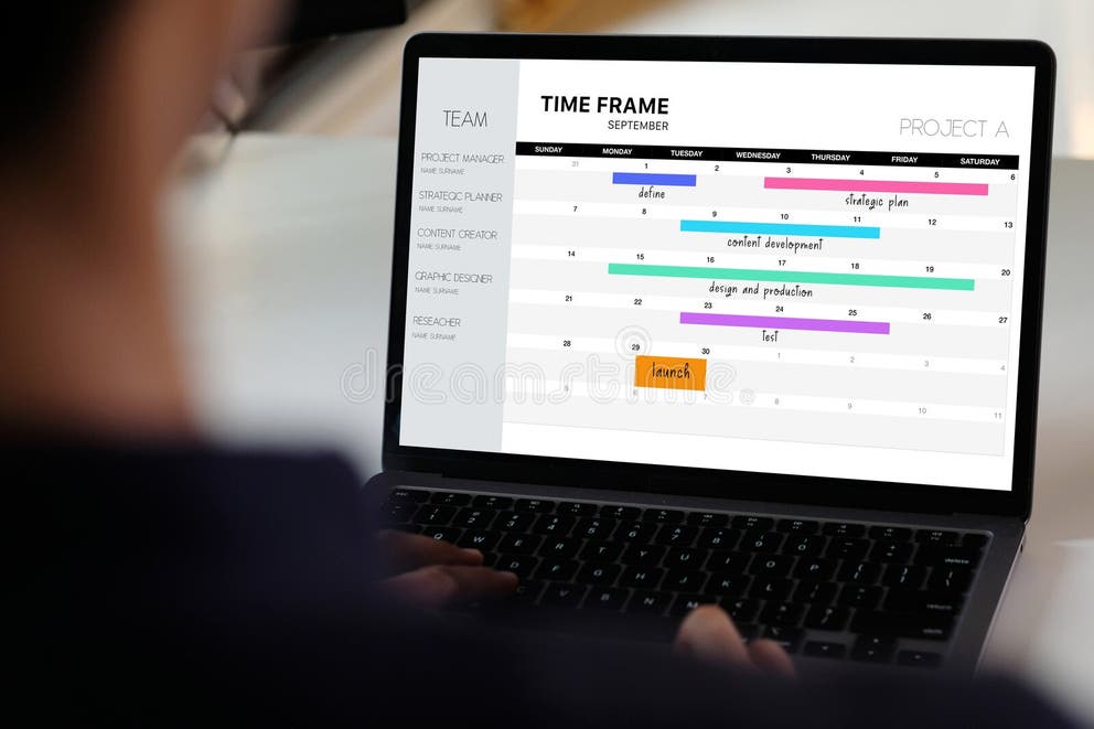 Laptop Computer with Timeline Project Schedule, Work Plan Mangement, on ...