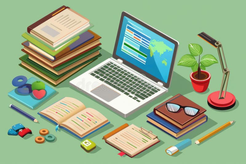 A Laptop Computer on Top of a Stack of Books, Perfect for Educational ...