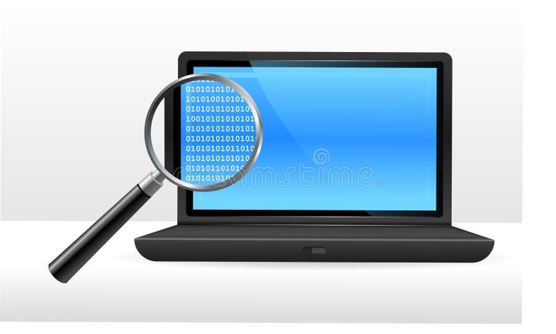 Laptop Computer Under Magnifying Glass Stock Vector - Illustration of ...