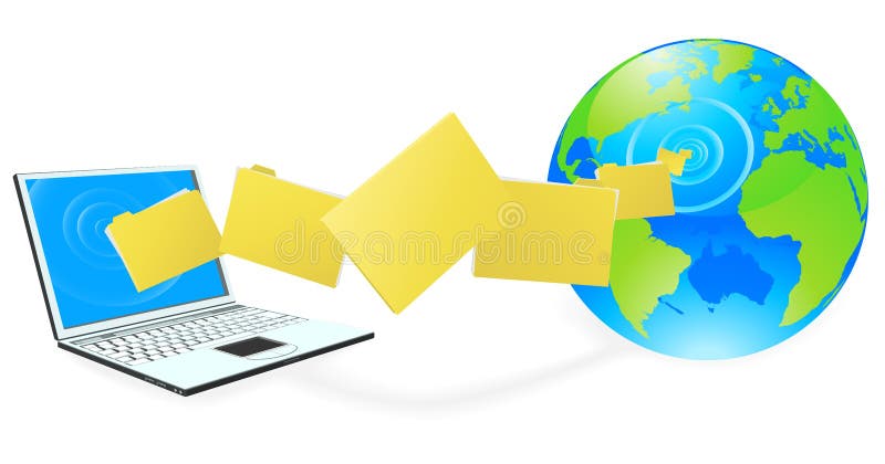 Laptop Computer Uploading or Downloading Files Stock Vector ...