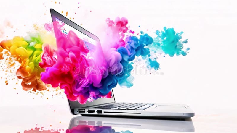 Multicolored Paint Splattered Laptop Screen Stock Footage - Video of ...