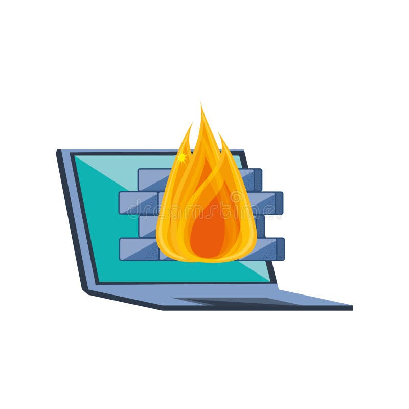 Laptop computer on fire stock illustration. Illustration of power ...