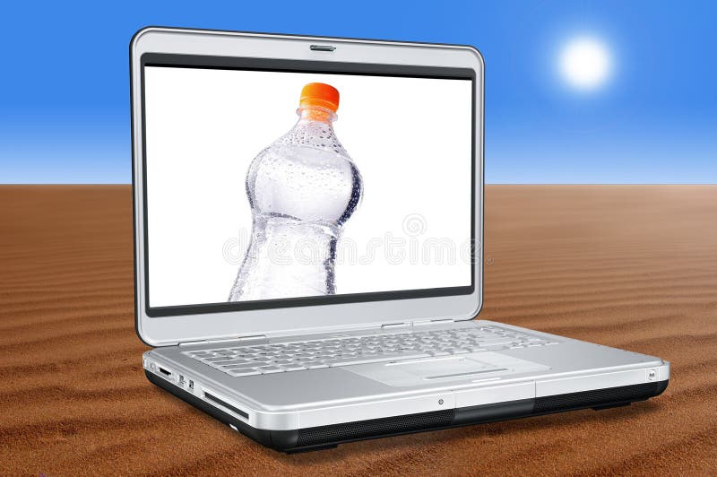 Laptop Computer with Water Bottle Stock Illustration - Illustration of ...