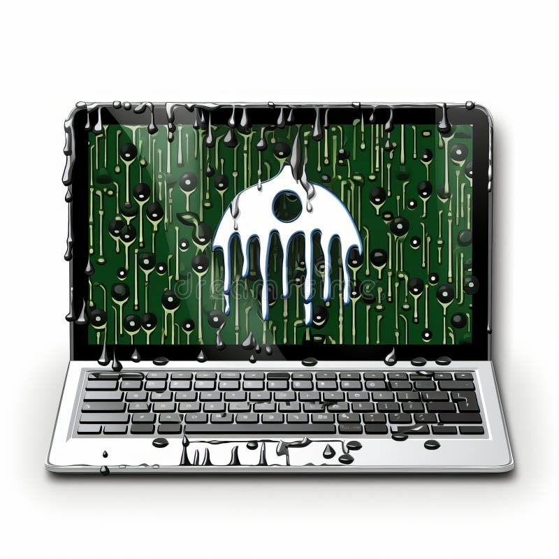 A Laptop Computer with Water Droplets on the Screen Stock Illustration ...