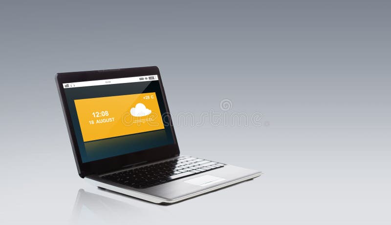 Laptop Computer with Weather Cast on Screen Stock Photo - Image of ...