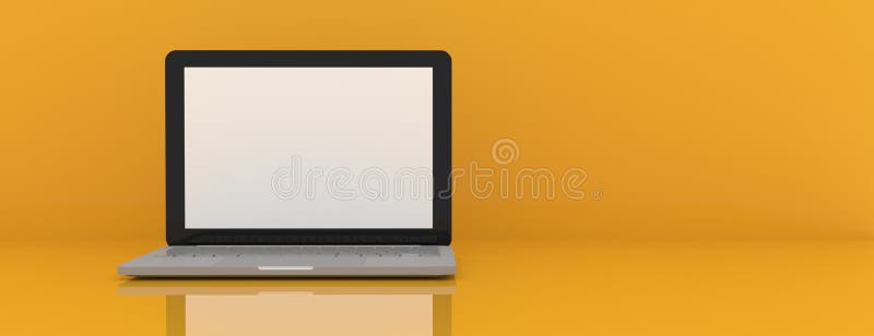 Laptop Computer White Blank Screen on Work Table Front View. Copy Space ...