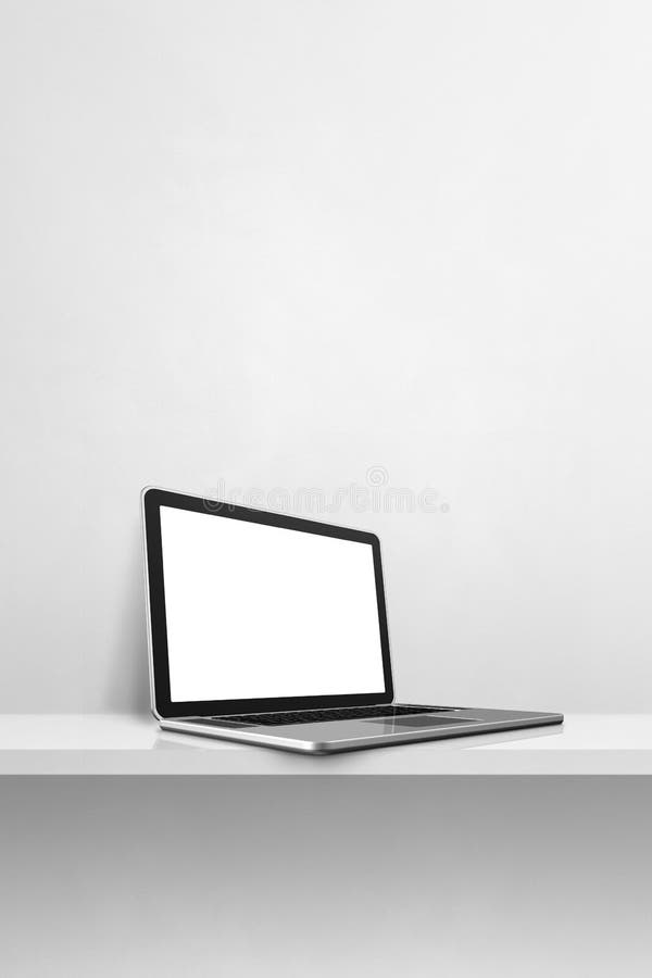 Laptop Computer on White Concrete Shelf. Vertical Background Stock ...