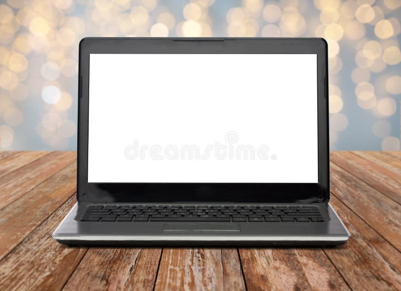 Laptop Computer with White Screen Over Lights Stock Image - Image of ...