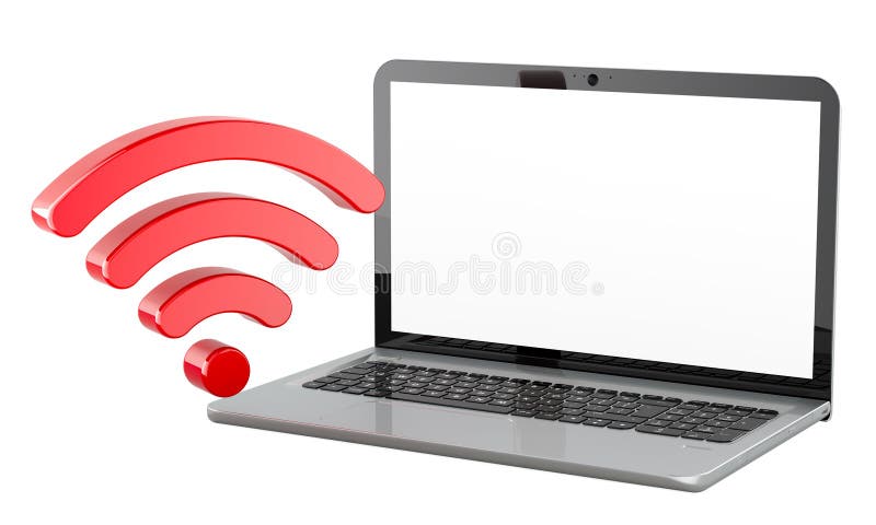 Laptop Computer with White Screen and Wi-Fi Symbol, 3D Rendering Stock ...