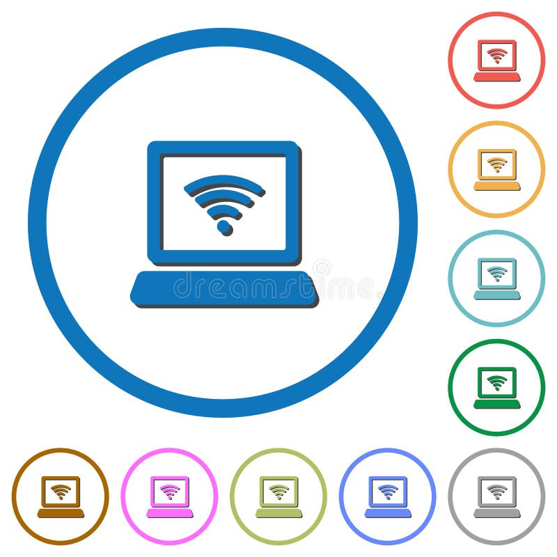 Laptop Computer with Wireless Symbol Icons with Shadows and Outlines ...