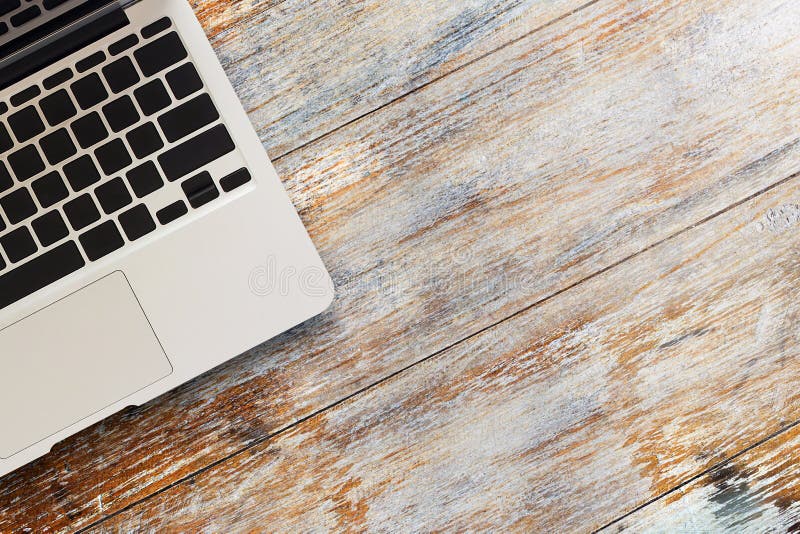 Laptop Computer on Wood Table Top View Stock Photo - Image of hipster ...