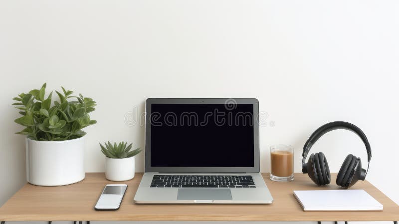 Laptop Computer on Wooden Desk, Efficient Workspace for Modern Work ...