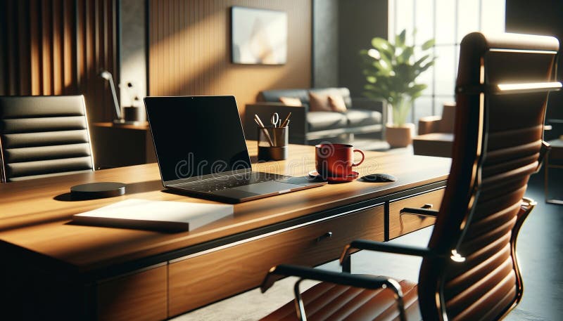 Laptop Computer on Wooden Desk, Productivity Workspace Stock Image ...