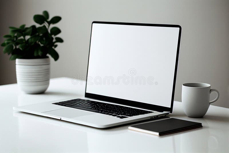 Laptop Computer Work Place Office Modern Design. Stock Illustration ...