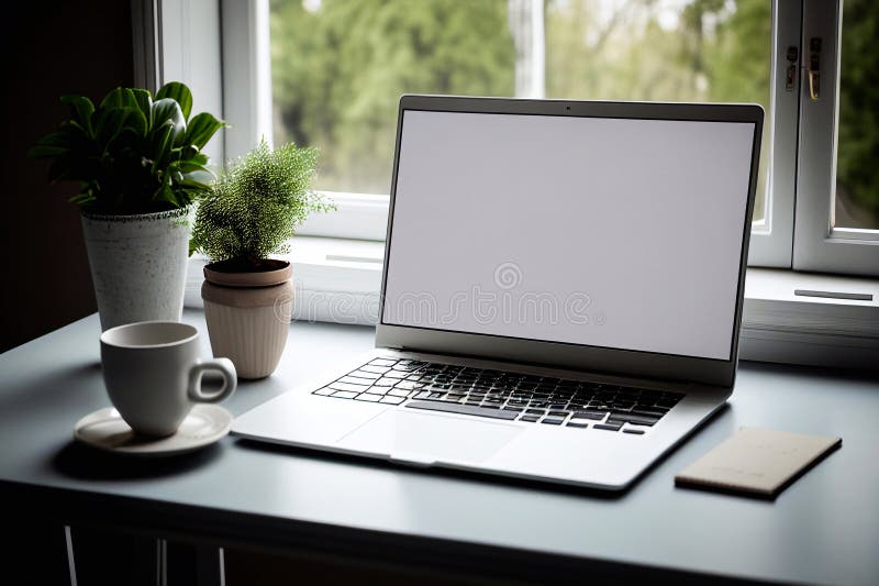 Laptop Computer Work Place Office Modern Design. Stock Illustration ...