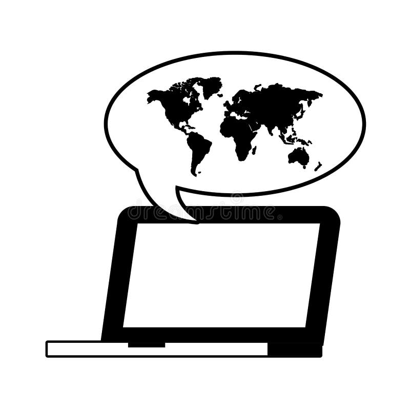 Laptop Computer World Talk Bubble Stock Illustration - Illustration of ...