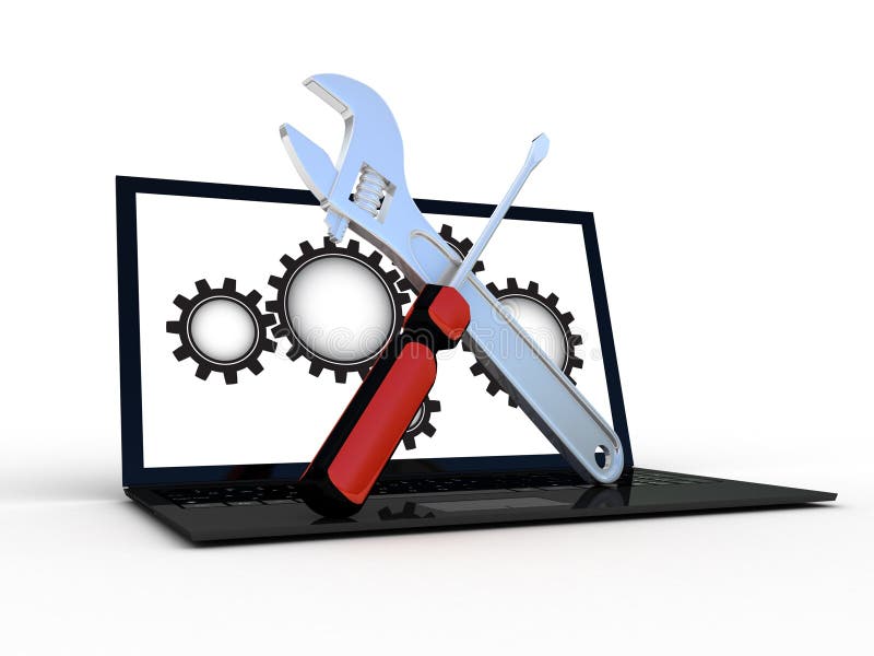 Computer with wrench stock vector. Illustration of mobile - 16999445