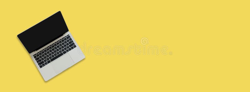 Laptop Computer on Yellow Background with Copy Space. Stock Photo ...