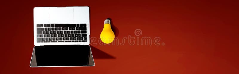 Laptop Computer with a Yellow Light Bulb Stock Image - Image of home ...