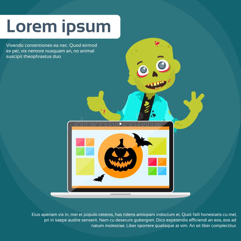 Laptop Computer Zombie Boy Scary Cartoon Character Stock Vector ...